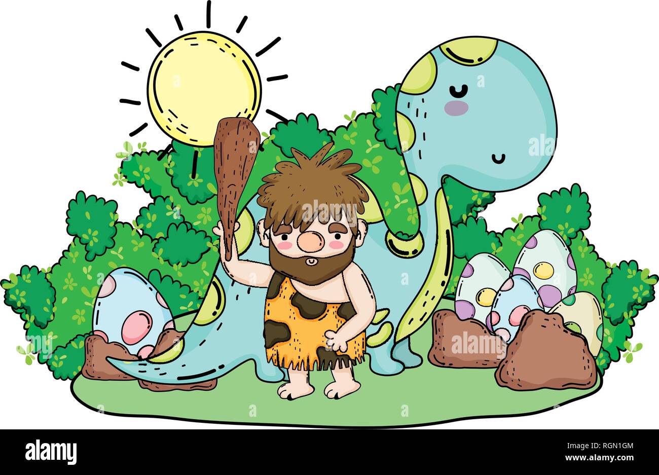 caveman with dinosaur in the landscape Stock Vector Image & Art - Alamy