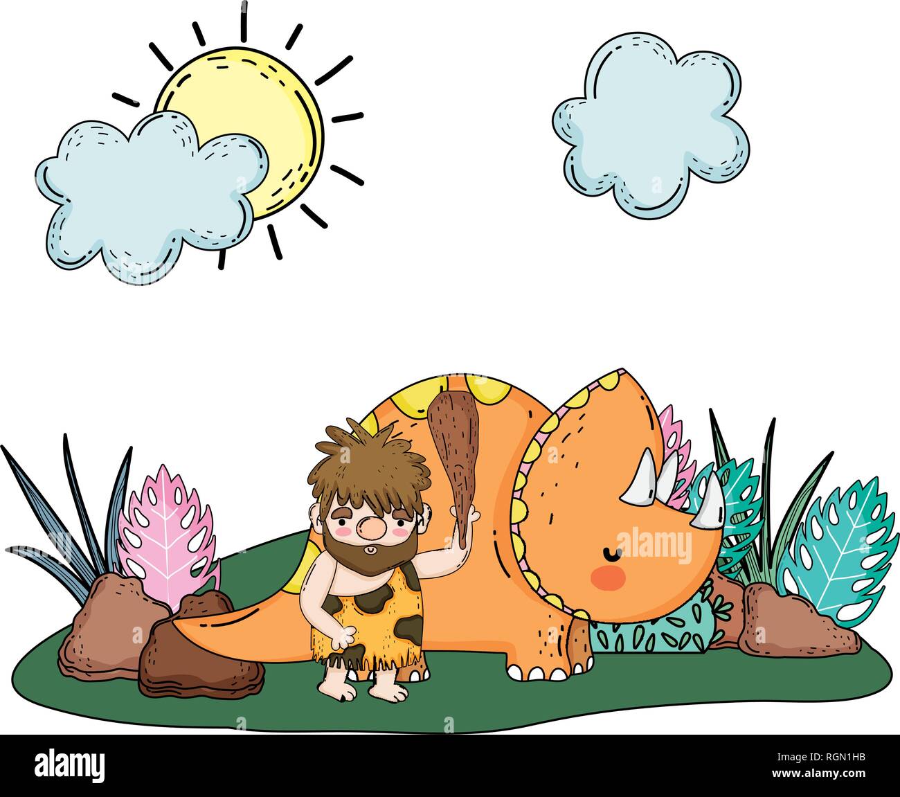 caveman with dinosaur in the landscape Stock Vector Image & Art - Alamy