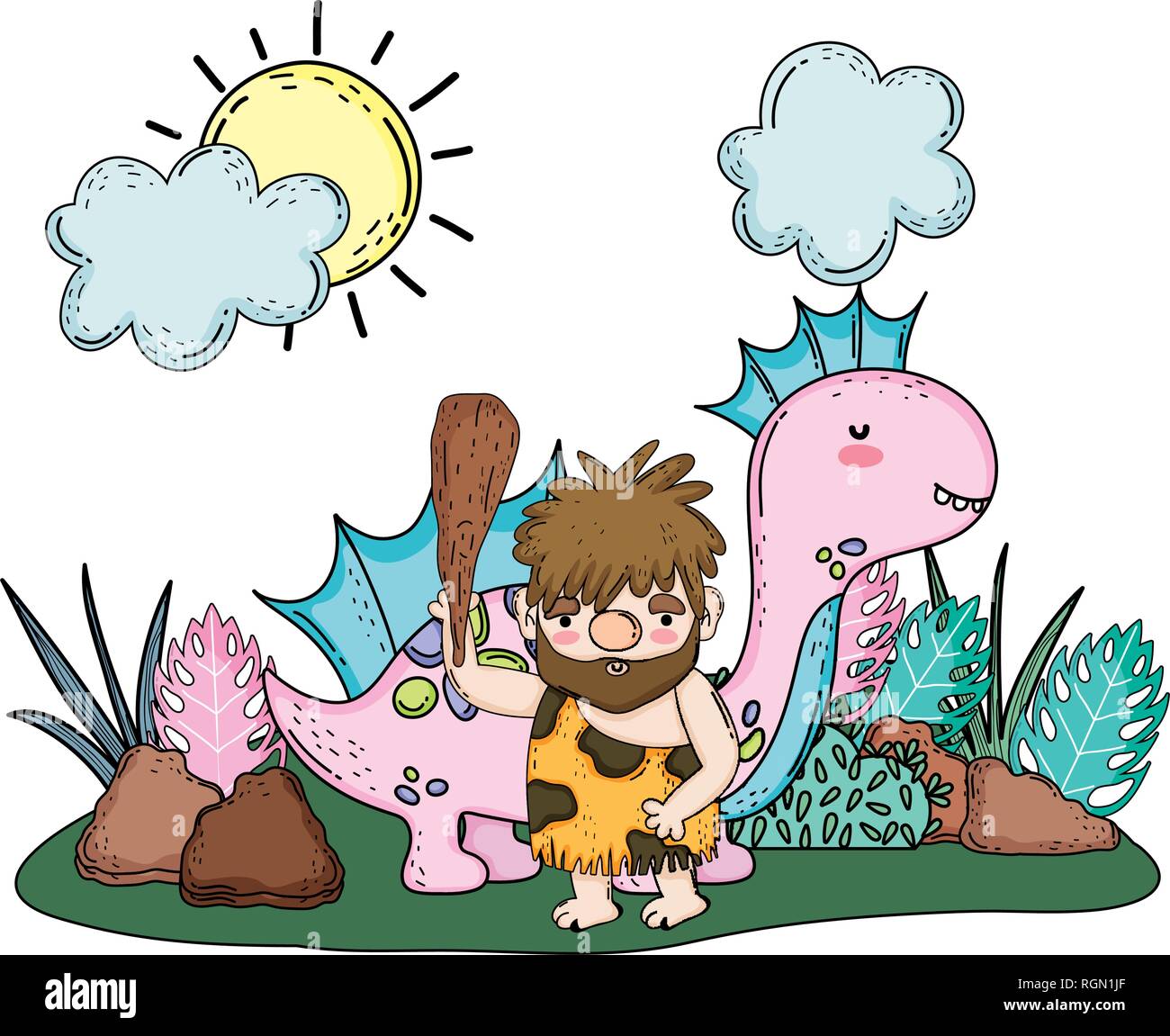 caveman with dinosaur in the landscape Stock Vector Image & Art - Alamy