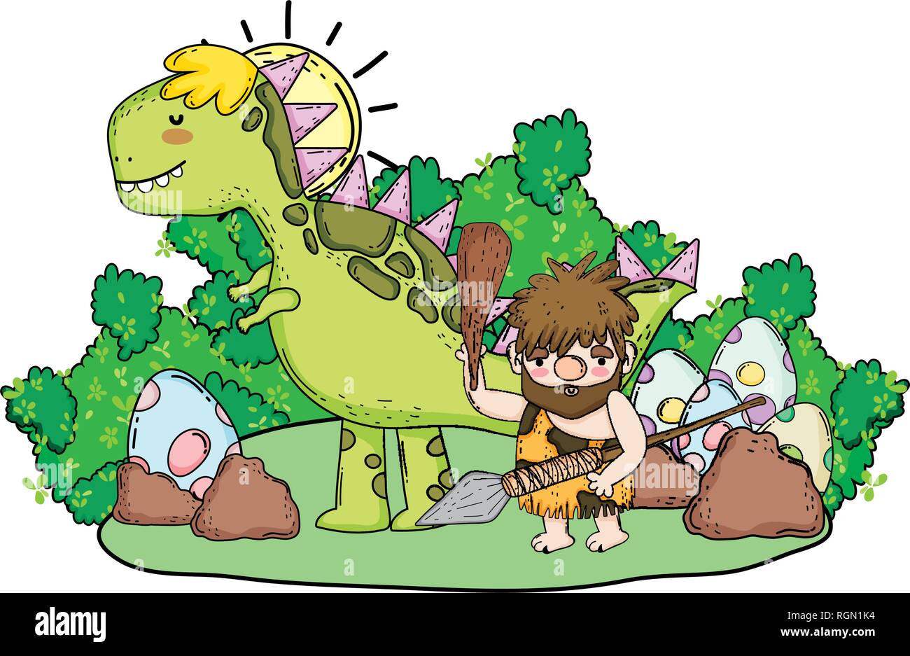 caveman with dinosaur in the landscape Stock Vector Image & Art - Alamy