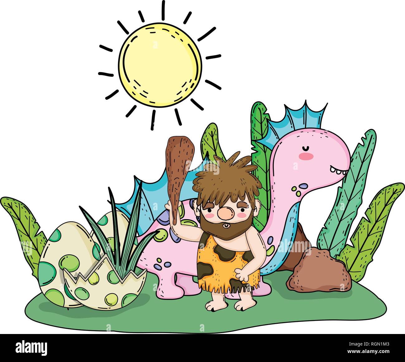 caveman with dinosaur in the landscape Stock Vector Image & Art - Alamy