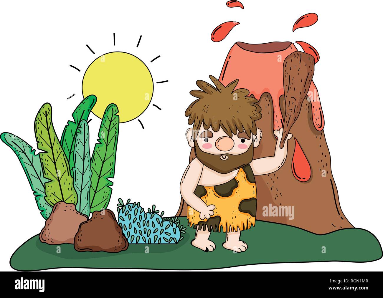 caveman comic in the landscape with volcano Stock Vector Image & Art ...