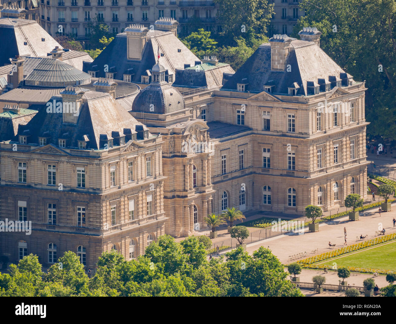 Morning aerial view of the famous Luxembourg Palace and downtown ...