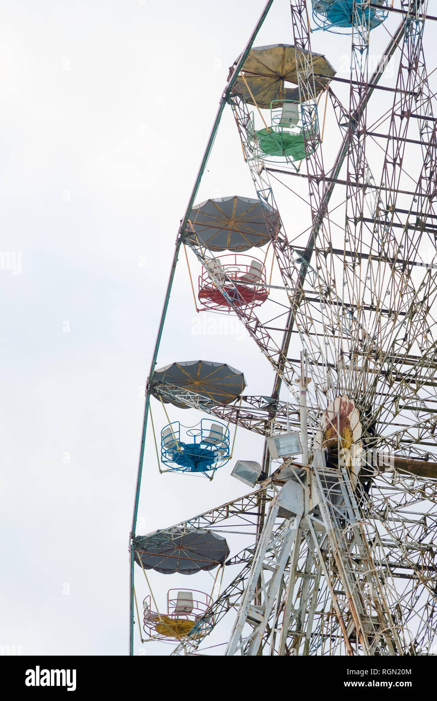 Vintage ferris wheel. Colourful old carousel at circus with copy space ...