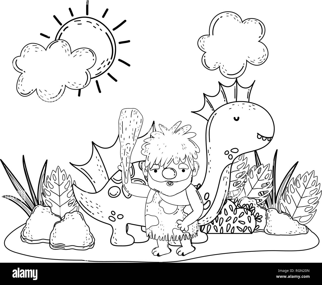 Cartoon caveman and dinosaur Black and White Stock Photos & Images - Alamy
