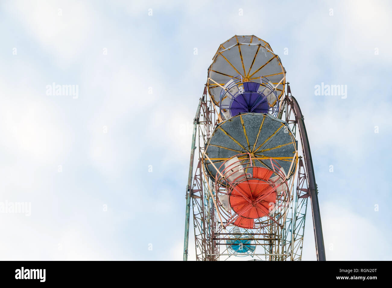 Vintage ferris wheel. Colourful old carousel at circus with copy space ...