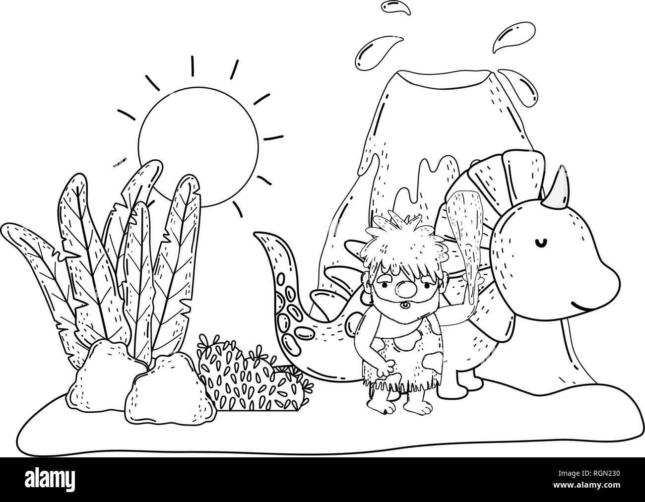 Cartoon Caveman And Dinosaur Black and White Stock Photos & Images - Alamy