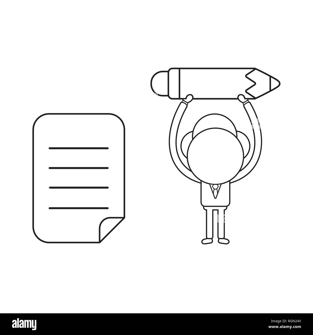 Vector illustration businessman character holding up pencil with ...