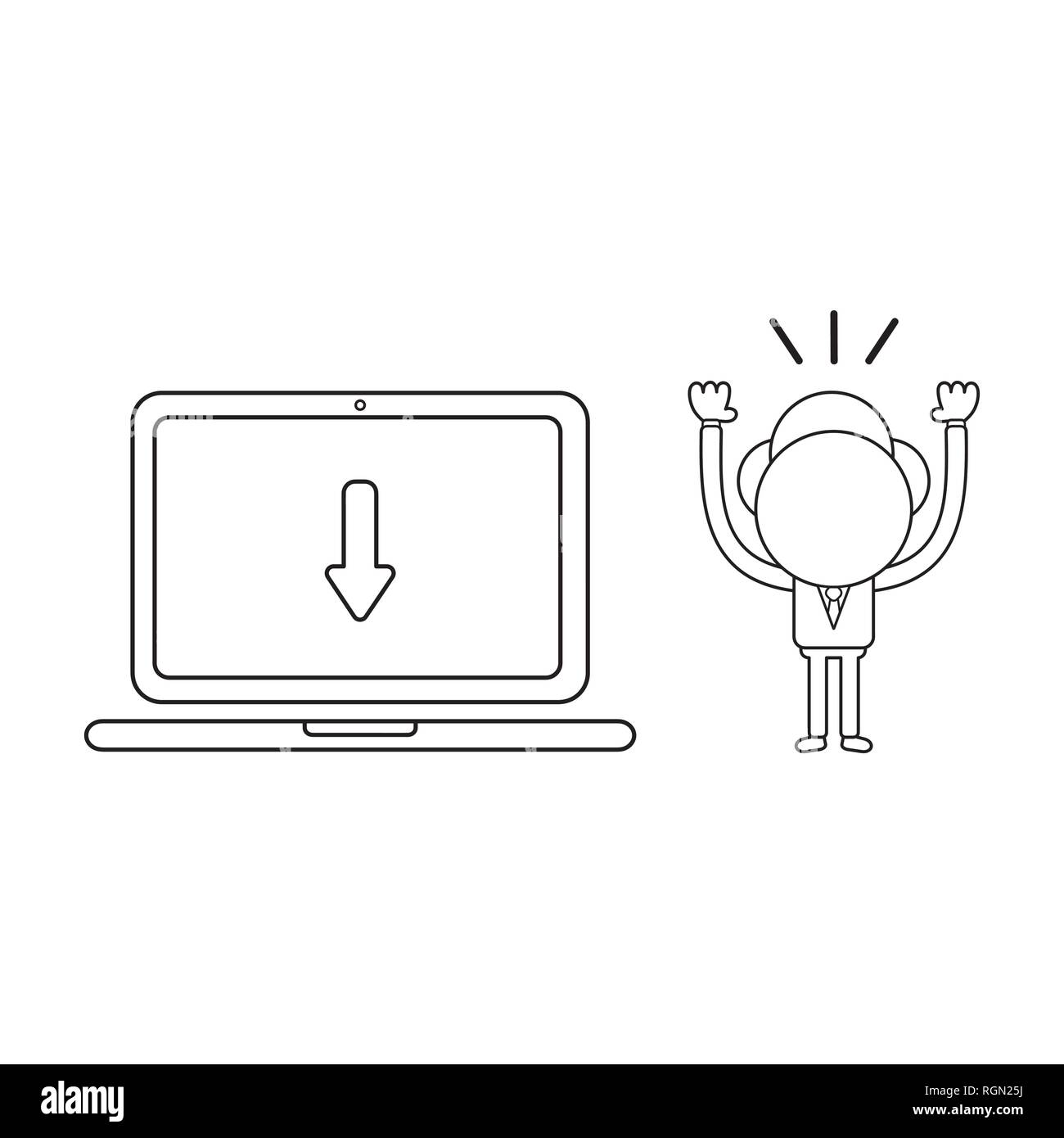 Vector illustration businessman character with laptop computer and ...