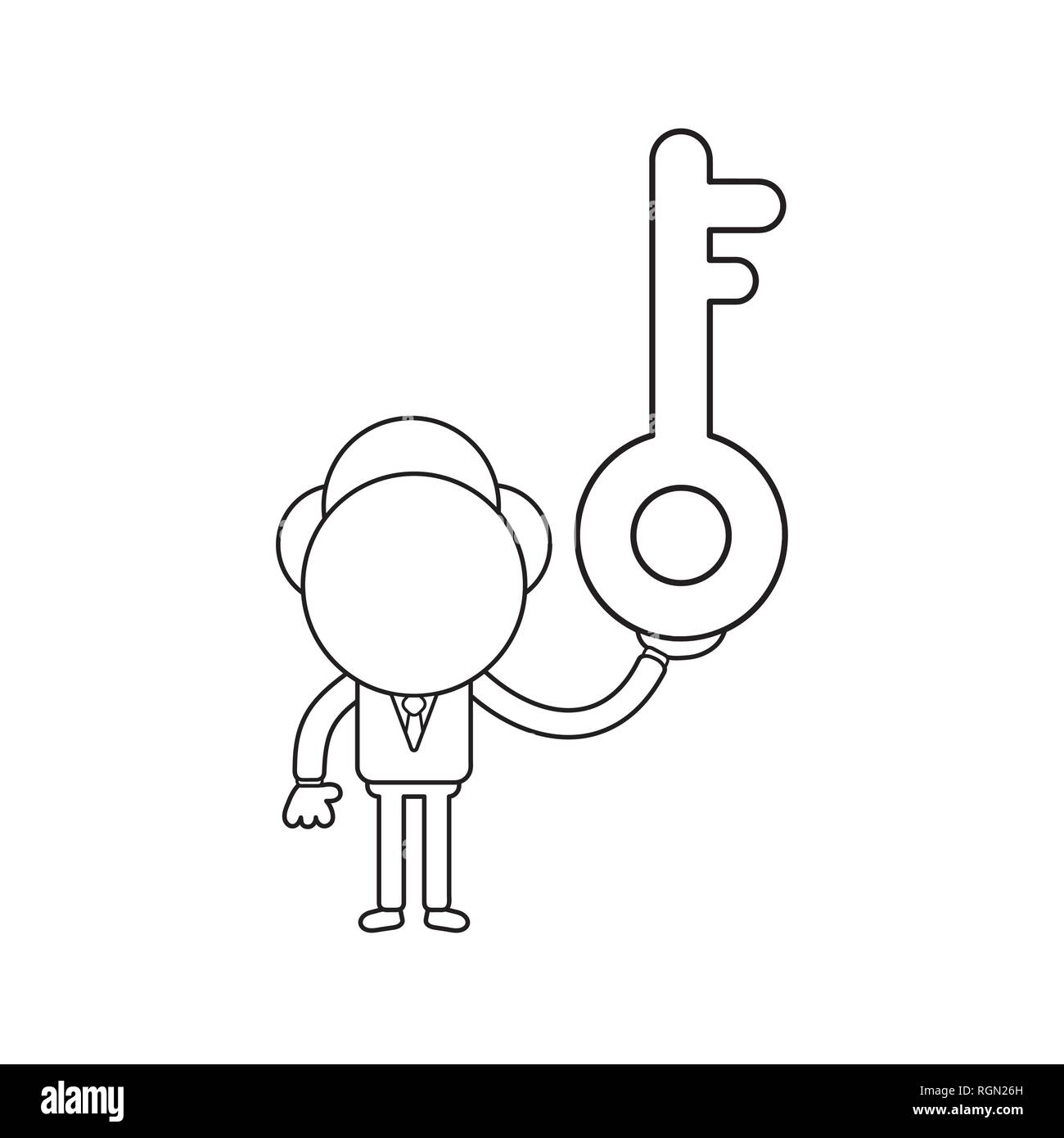 Vector illustration businessman character holding key. Black outline ...