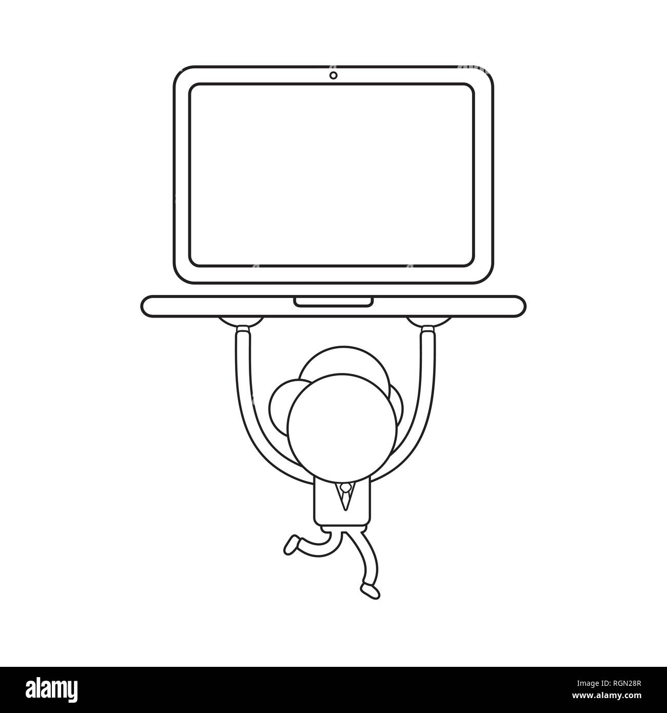 Vector illustration businessman character walking and holding up laptop ...