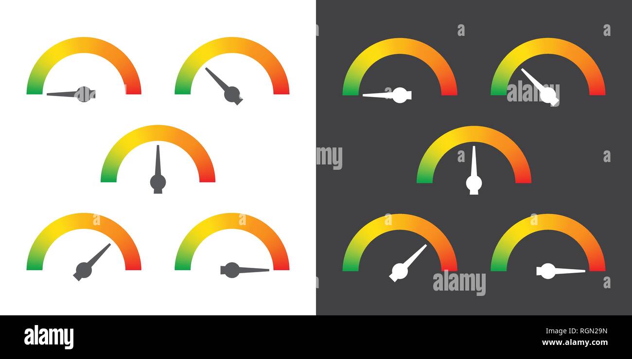 Meter signs infographic gauge element from green to red vector ...