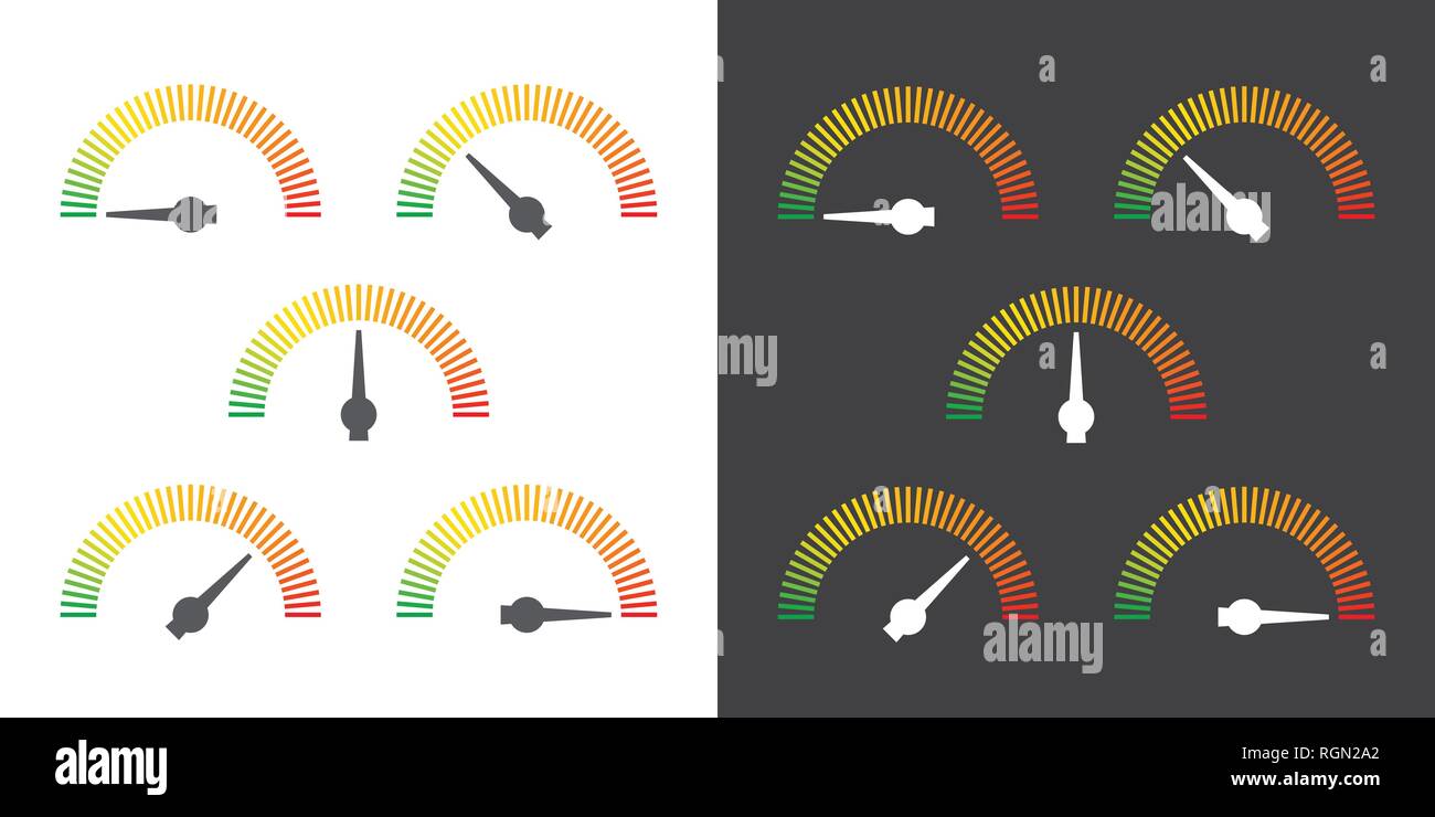 Meter signs infographic gauge element from red to green and green to ...