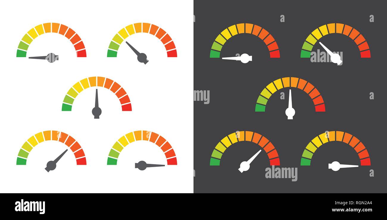 Meter signs infographic gauge element from green to red vector ...