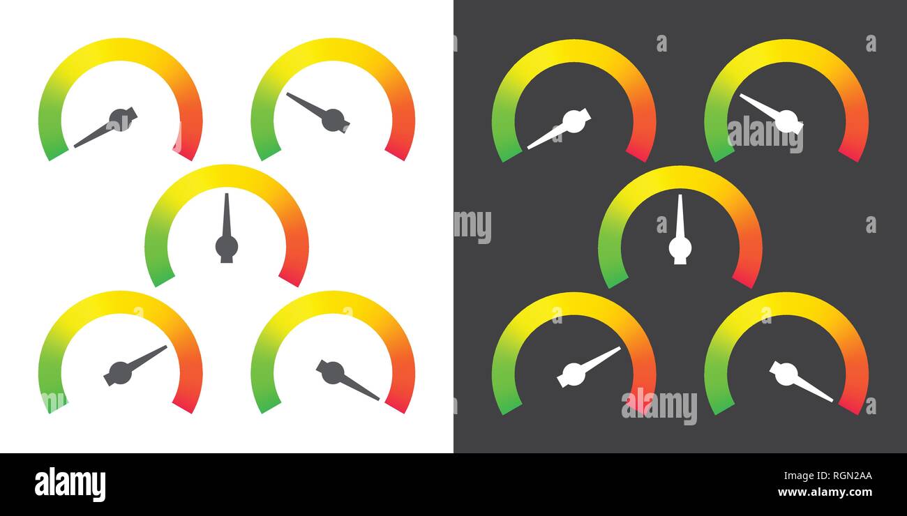 Meter signs infographic gauge element from green to red vector ...
