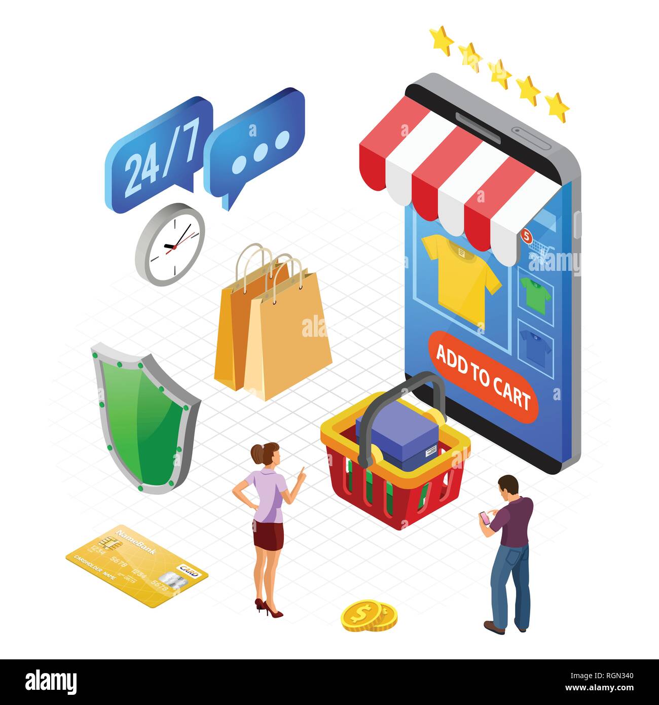 Internet Shopping Online Payments Isometric Concept Stock Vector Image ...