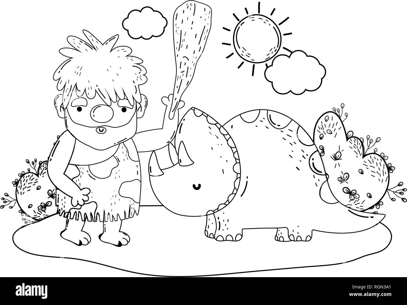 Cartoon caveman and dinosaur Black and White Stock Photos & Images - Alamy
