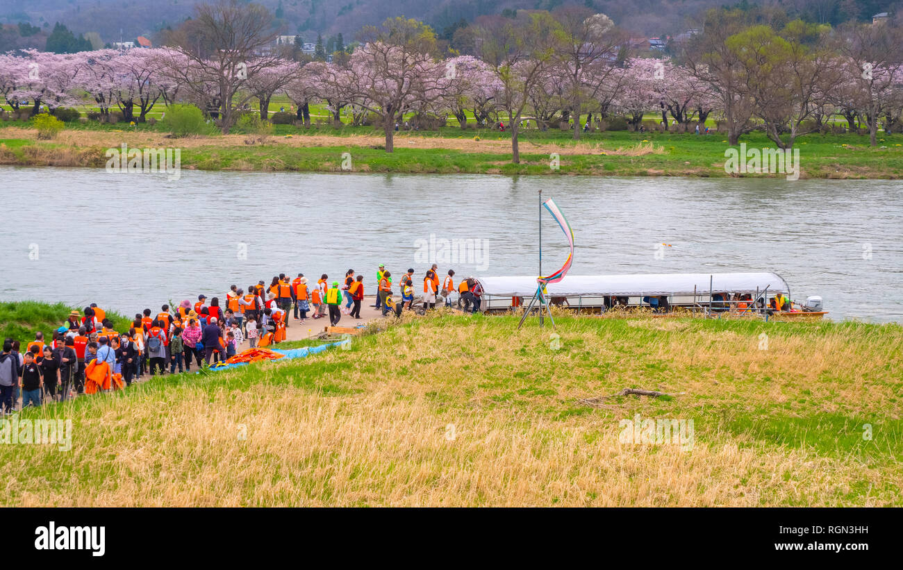 Iwate , Japan - April 22 2018: Unidentified people wait for ferry boat ...
