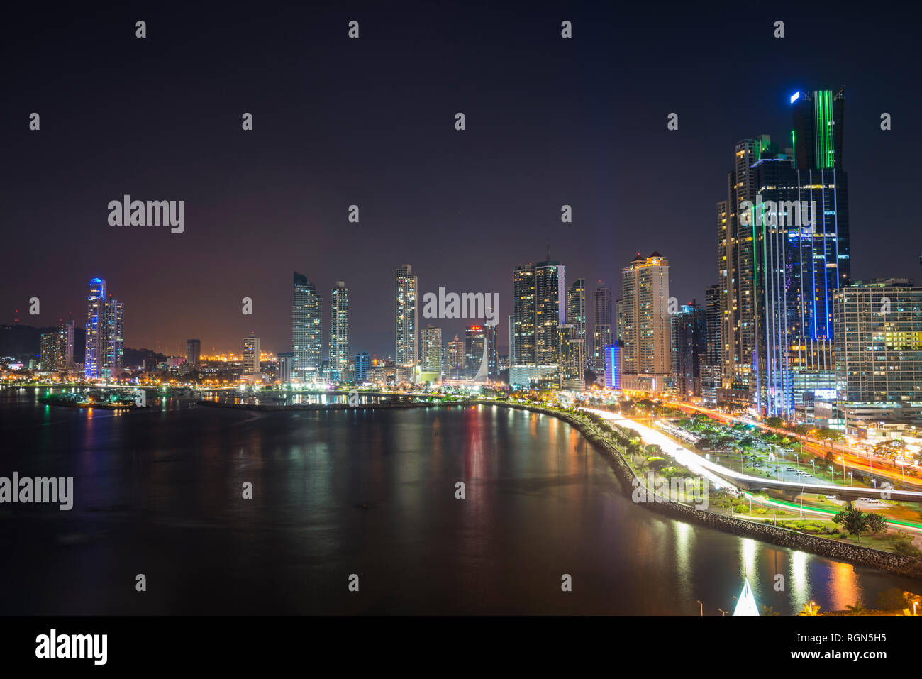 Panama, Panama City, skyline at night Stock Photo - Alamy