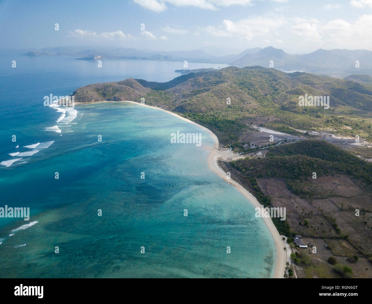 Indonesia, Sumbawa, West Sumbawa, Aerial view of Jelengah beach Stock ...