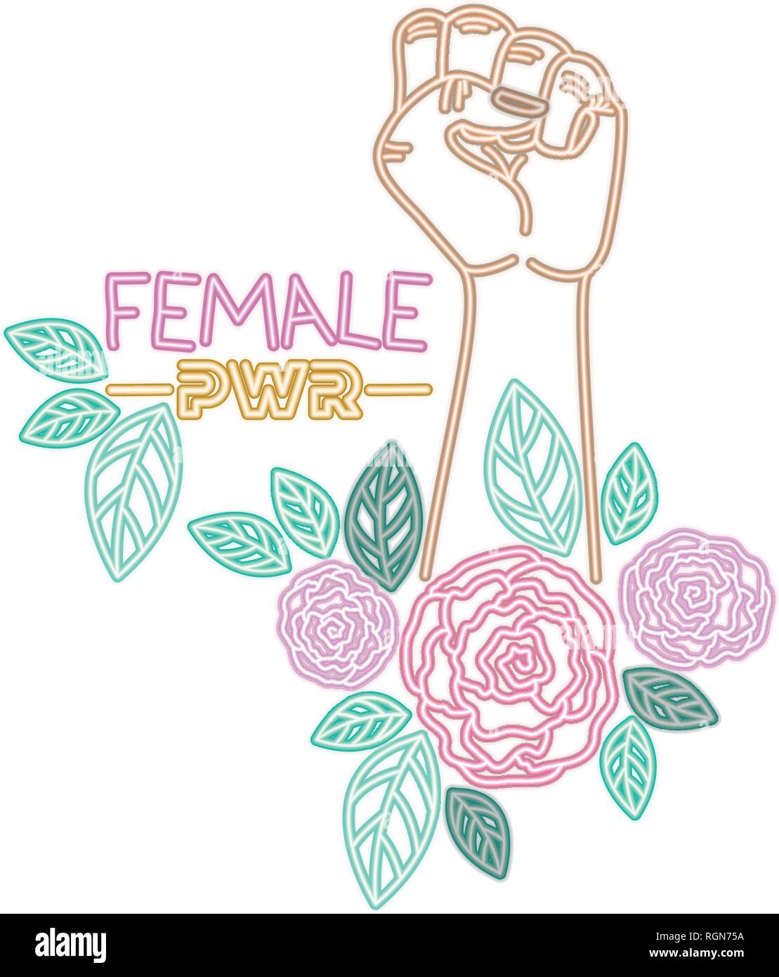 female power label with hand in fight signal icons Stock Vector Image ...