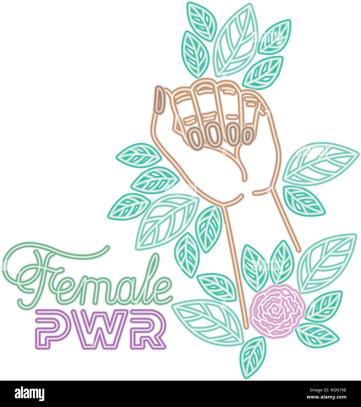 female power label with hand in fight signal icons Stock Vector Image ...