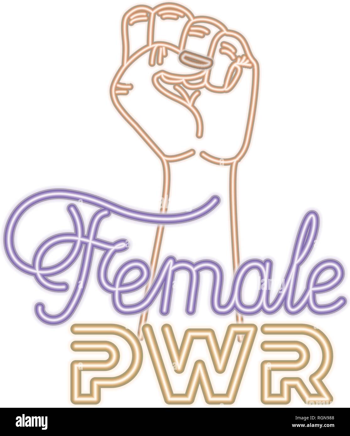 female power label with hand in fight signal icons Stock Vector Image ...