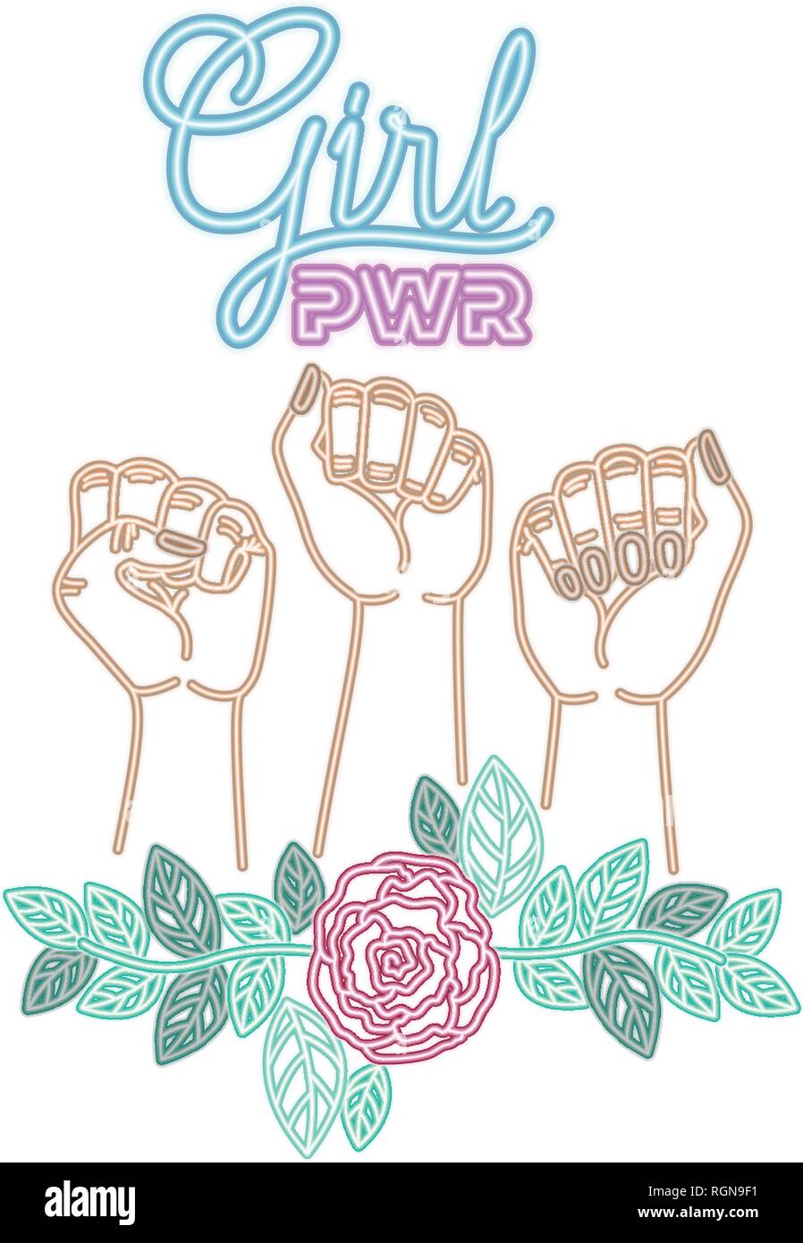 girl power label with hands in fight signal icons Stock Vector Image ...