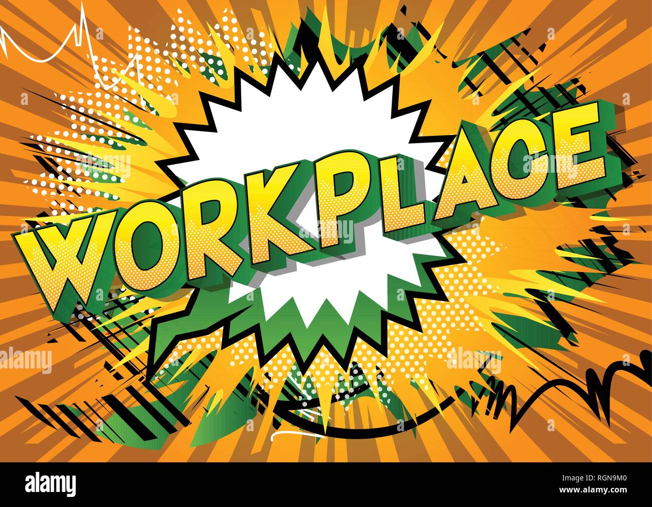 Workplace - Vector illustrated comic book style phrase on abstract ...