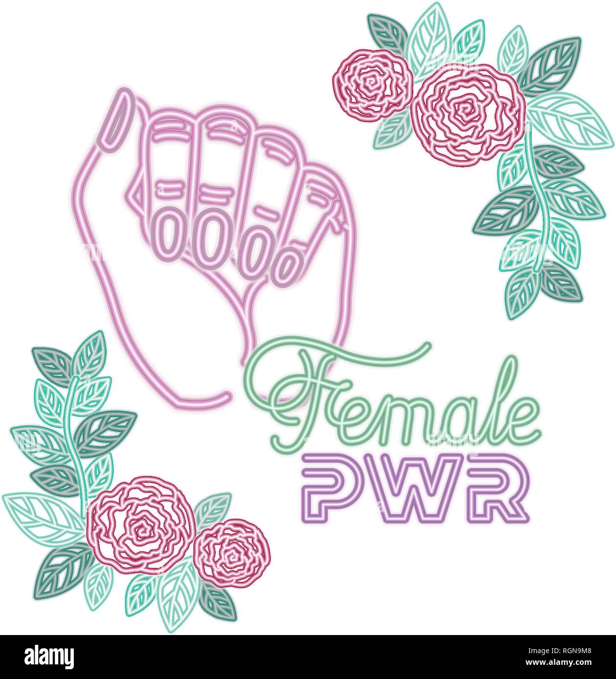 female power label with hand in fight signal icons Stock Vector Image ...