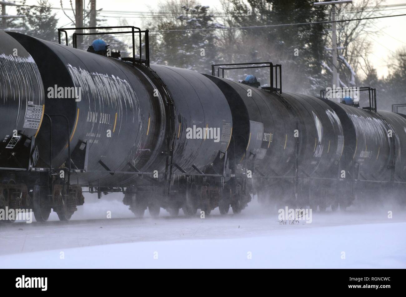 Geneva, Illinois, USA. A string of tank cars within a Union Pacific ...