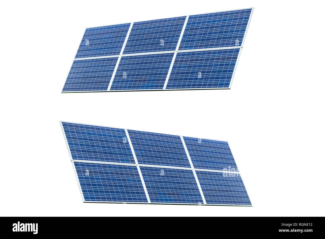 Two Blue Solar panel isolated on white background. Solar panels pattern ...