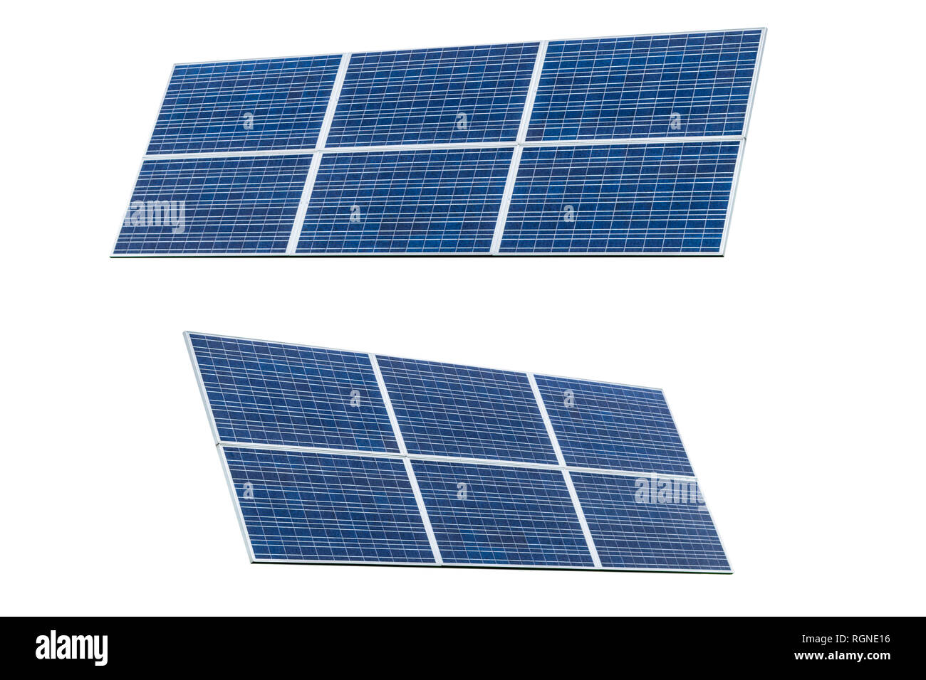 Two Blue Solar panel isolated on white background. Solar panels pattern ...
