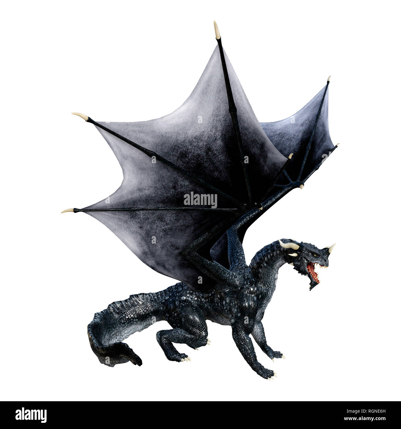 3D rendering of a black fantasy dragon isolated on white background ...