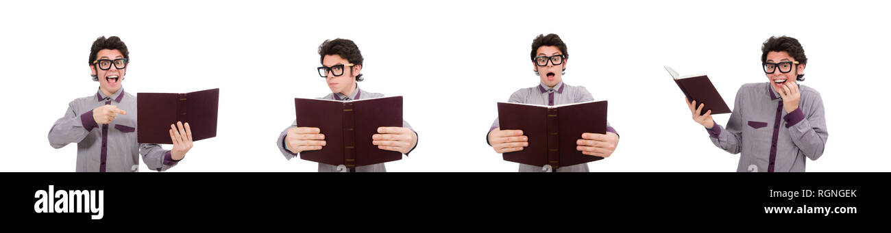 Student with book isolated on white Stock Photo - Alamy