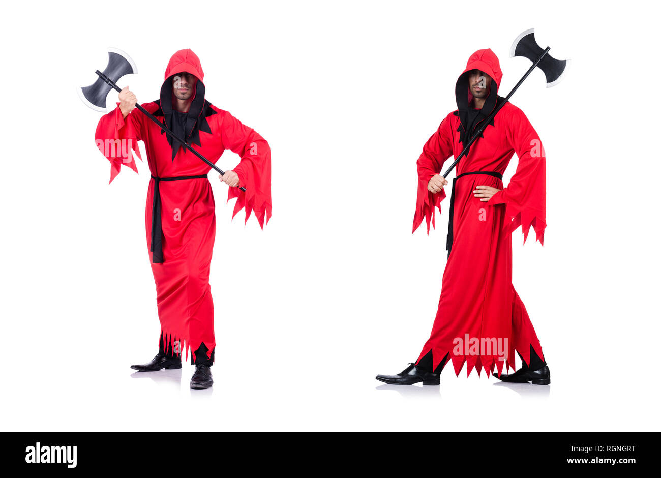 Executioner in red costume with axe on white Stock Photo - Alamy