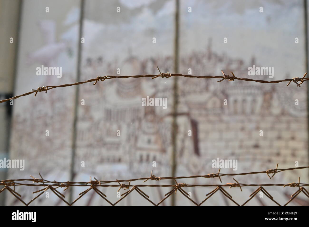 Art on the wall in Bethlehem, between Palestine Westbank and Israel ...