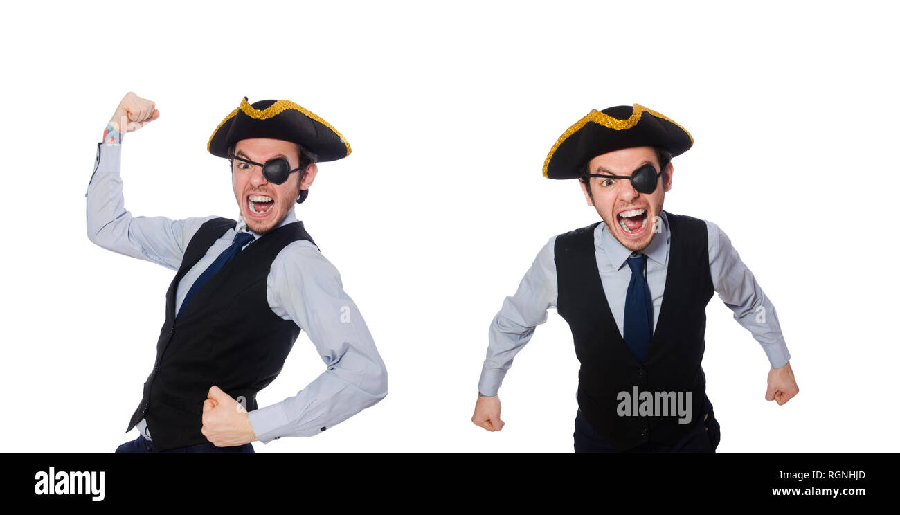 One-eyed man with tricorn isolated on white Stock Photo - Alamy