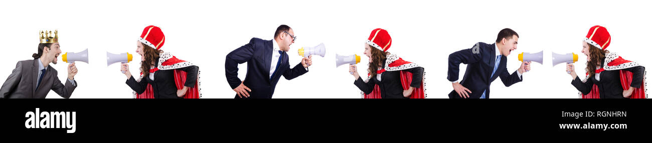 Pair shouting at each other on white Stock Photo - Alamy