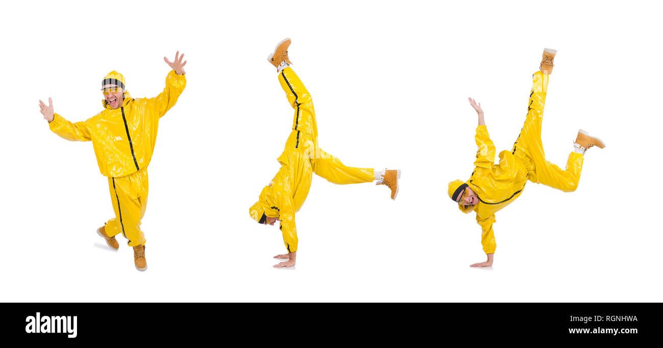 Modern dancer in yellow dress isolated on white Stock Photo - Alamy