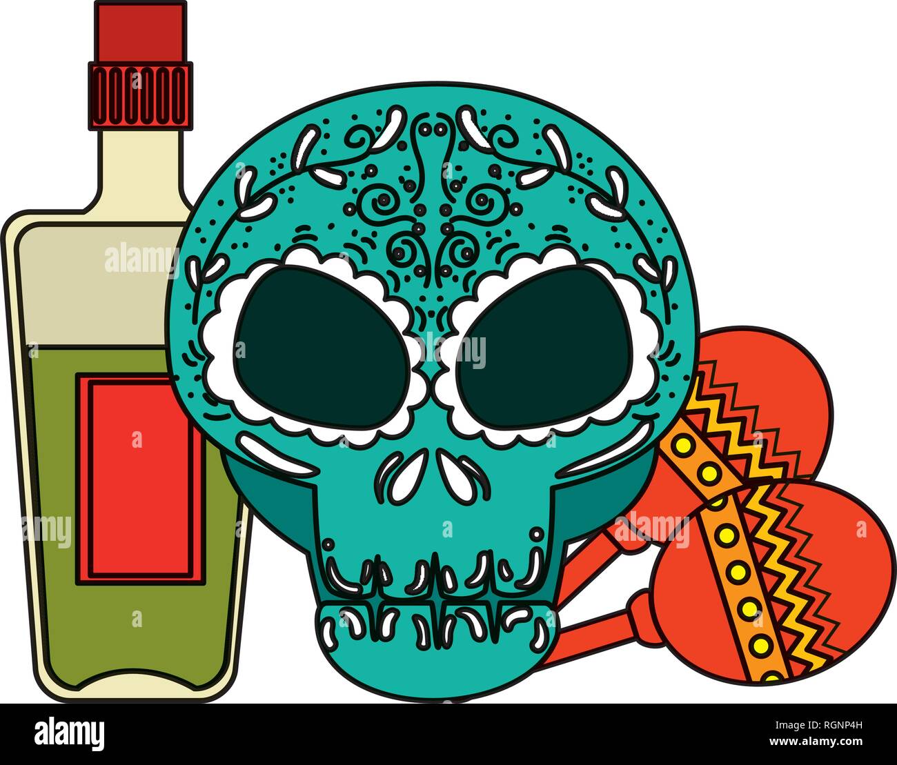 death day mask with tequila bottle and maracas Stock Vector Image & Art ...