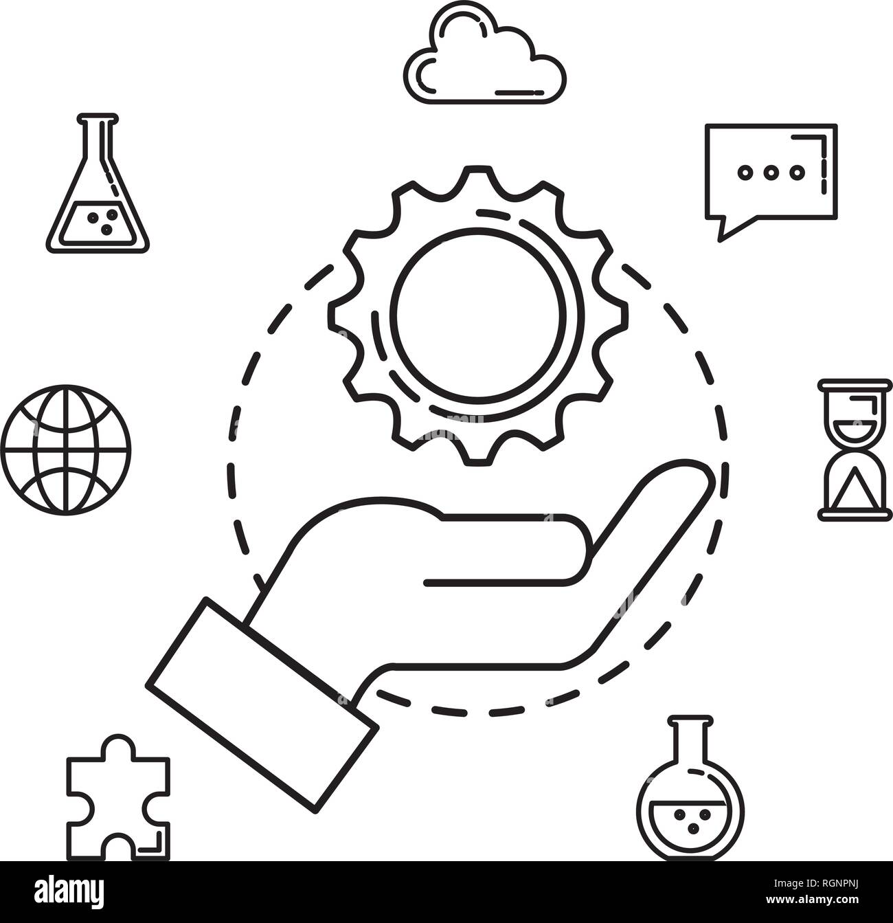 hand lifting gear and set business icons Stock Vector Image & Art - Alamy