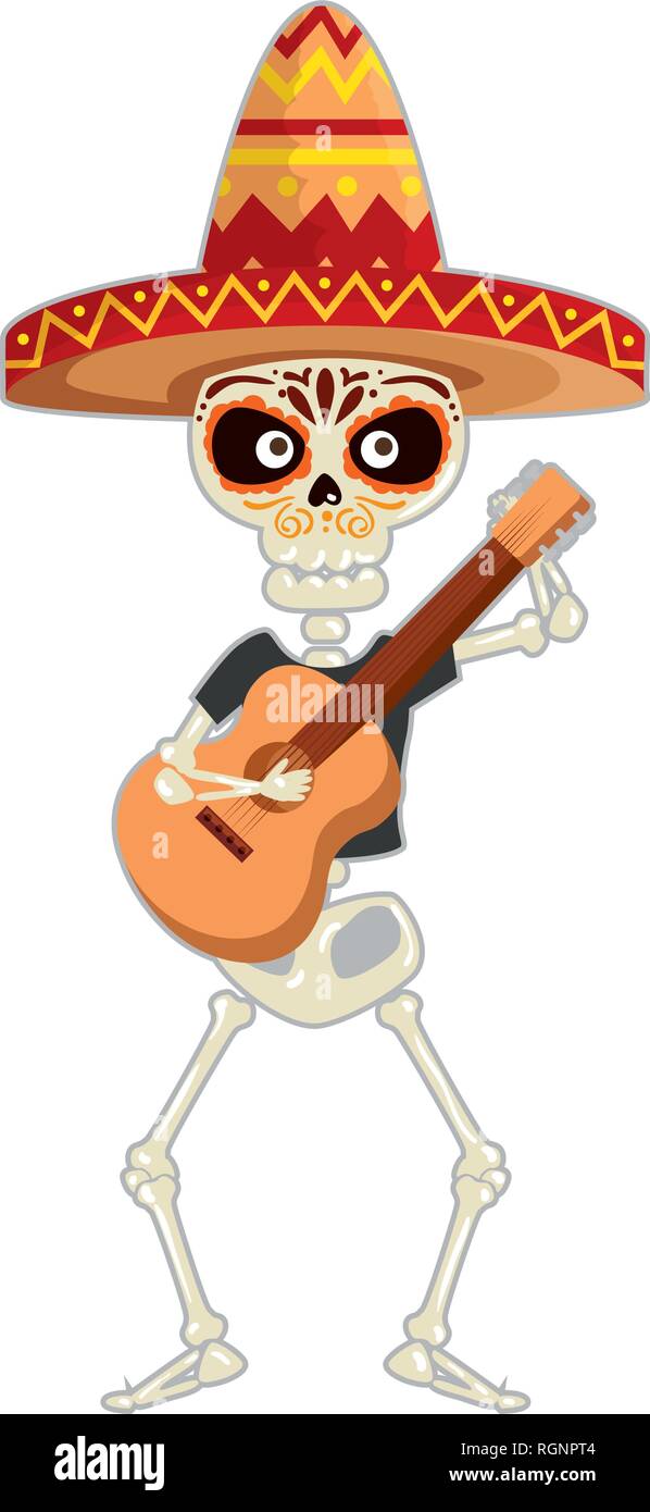 skeleton mexican with hat and guitar Stock Vector Image & Art - Alamy