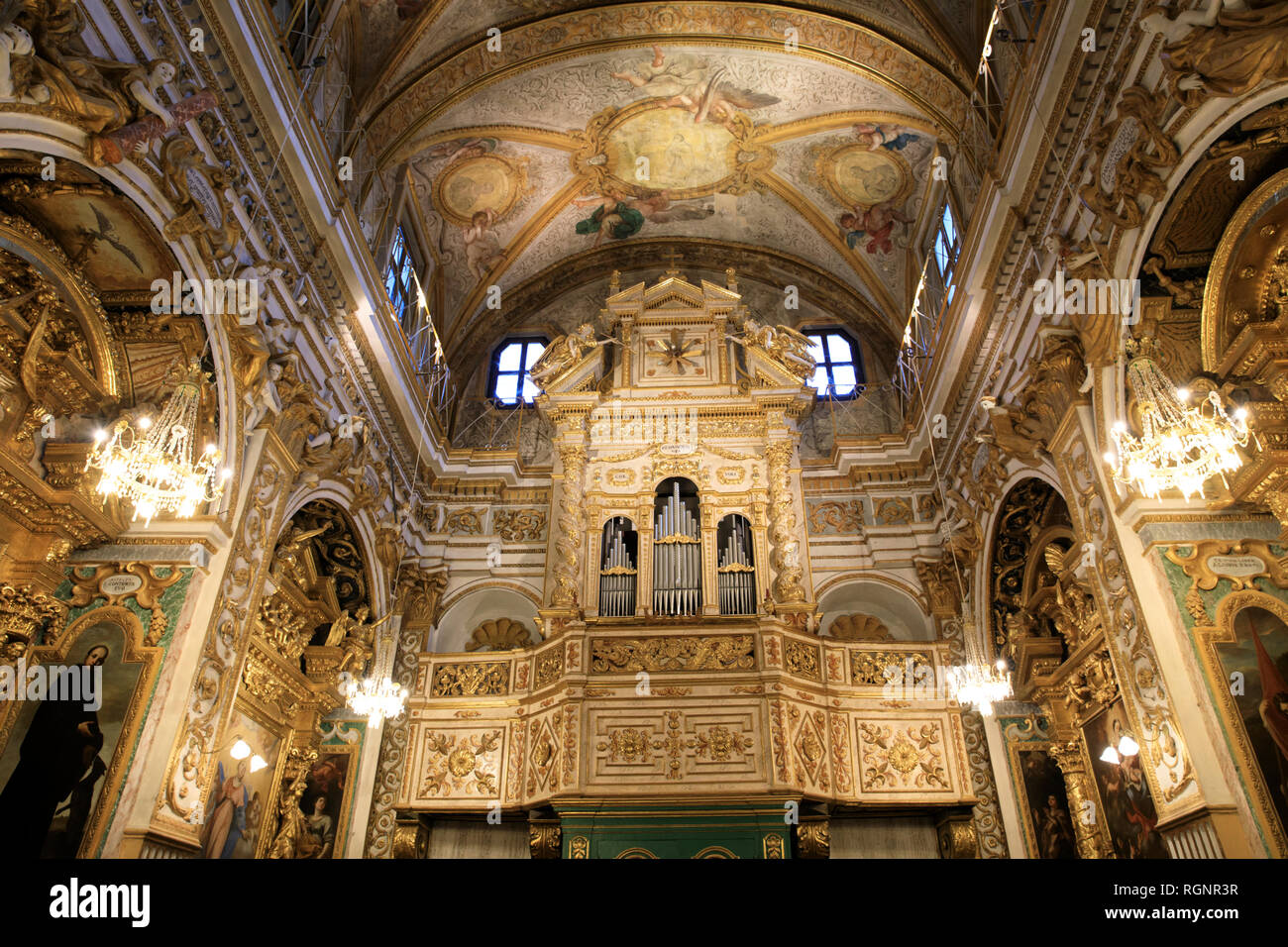 Santa Lucia church inside in Serra San Quirico village, Ancona, Marche ...