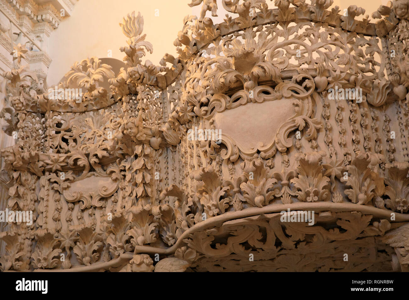 The church inside with wooden balcony in Serra San Quirico village ...