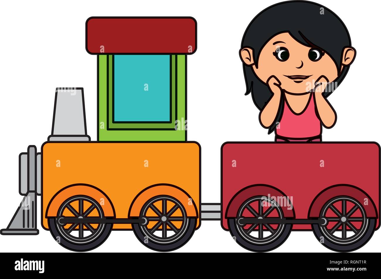 little girl with train Stock Vector Image & Art - Alamy