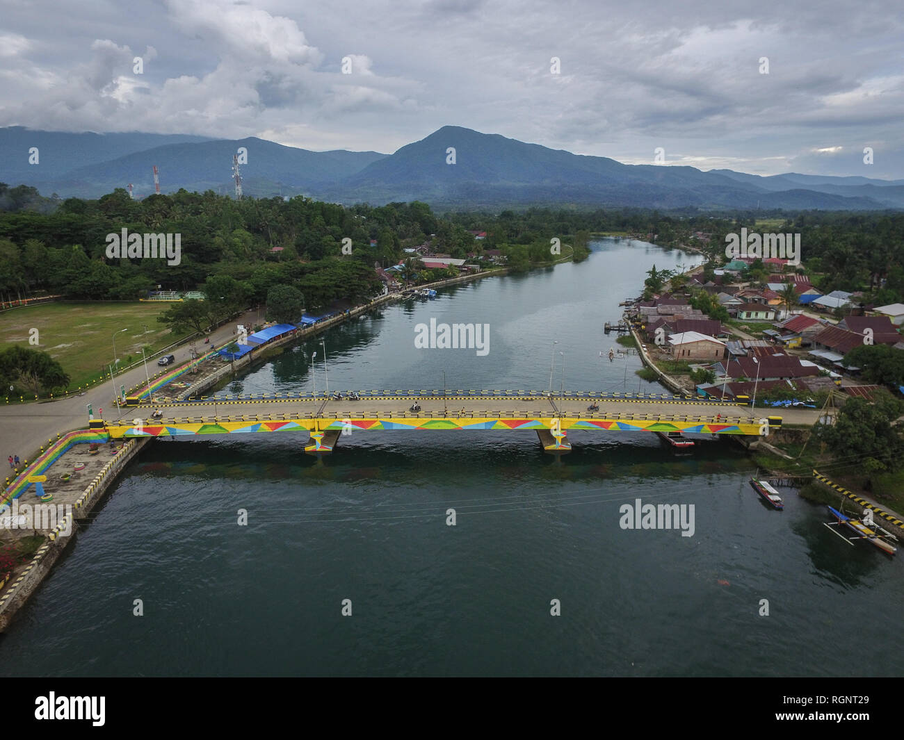 The landscape of Malili River with Verbeek mountain on the background ...