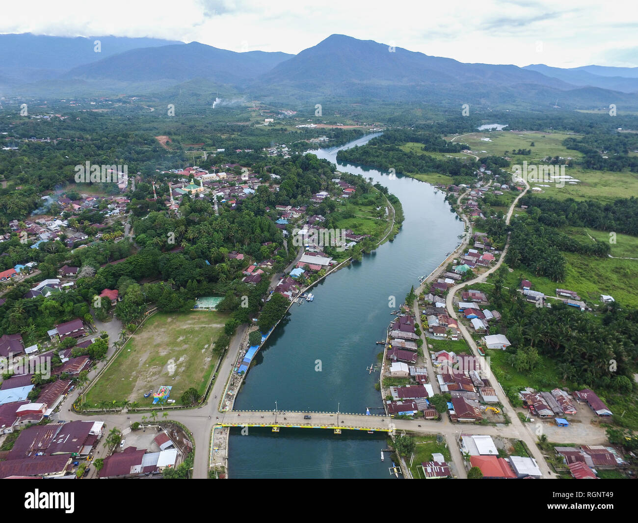 The landscape of Malili River with Verbeek mountain on the background ...