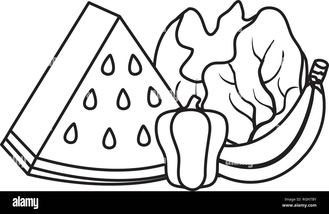 Fruits vegetables outline isolated Black and White Stock Photos ...