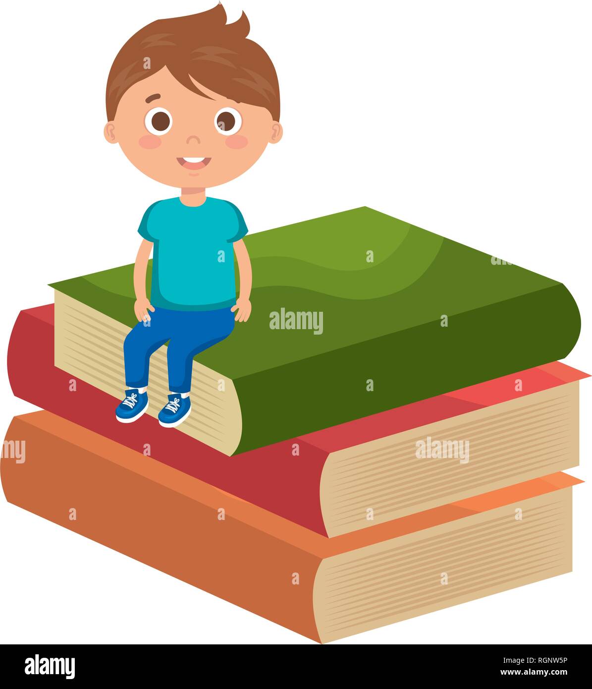 little boy student with books character Stock Vector Image & Art - Alamy